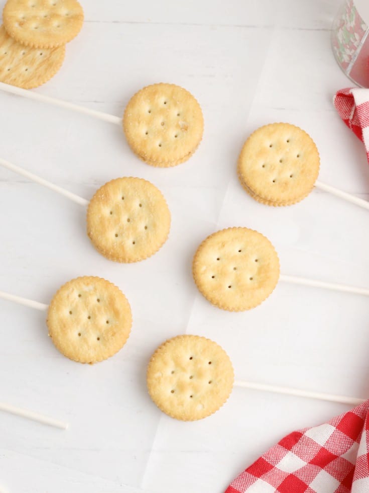 Chocolate Covered Ritz Cracker Pops with Peanut Butter