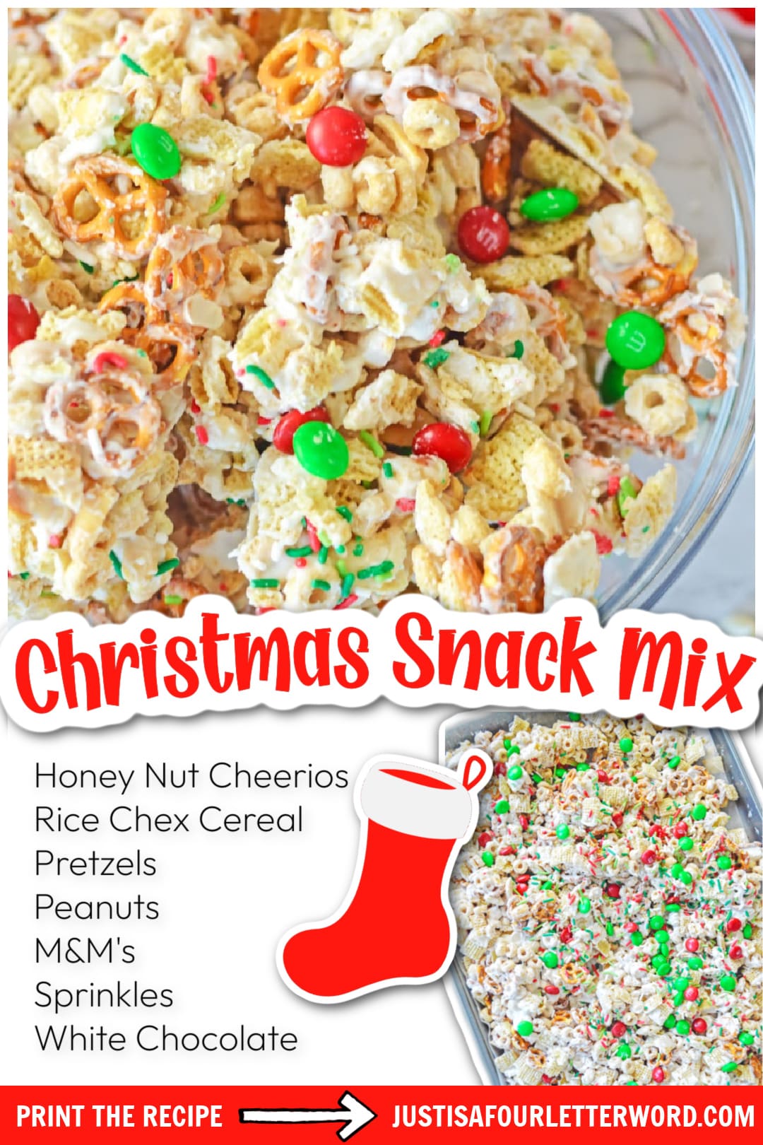 White Chocolate Christmas Snack Mix - Just is a Four Letter Word