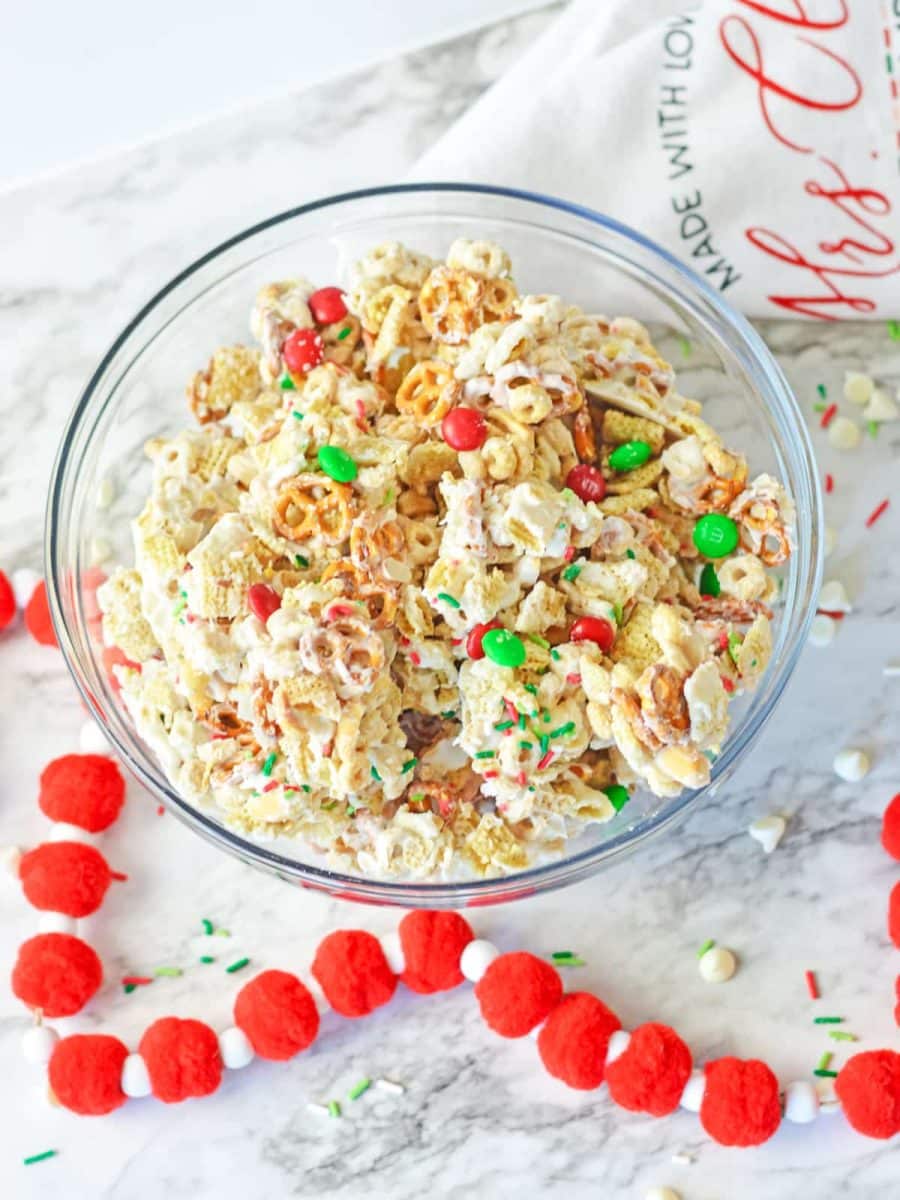 White Chocolate Christmas Snack Mix - Just is a Four Letter Word