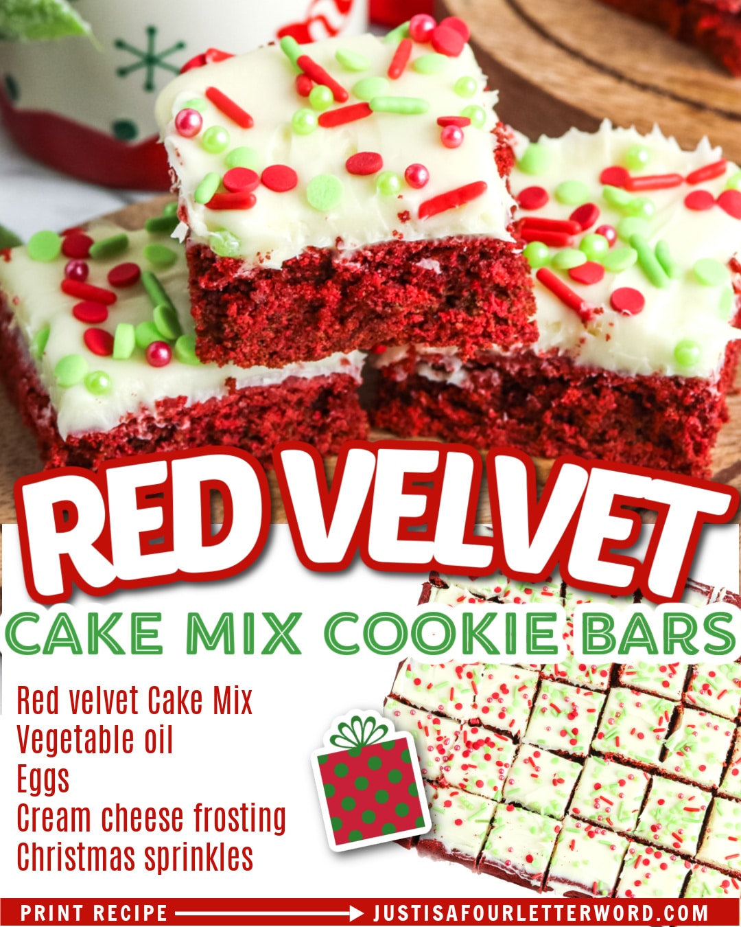 Red Velvet Cake Mix Cookie Bars - Just is a Four Letter Word