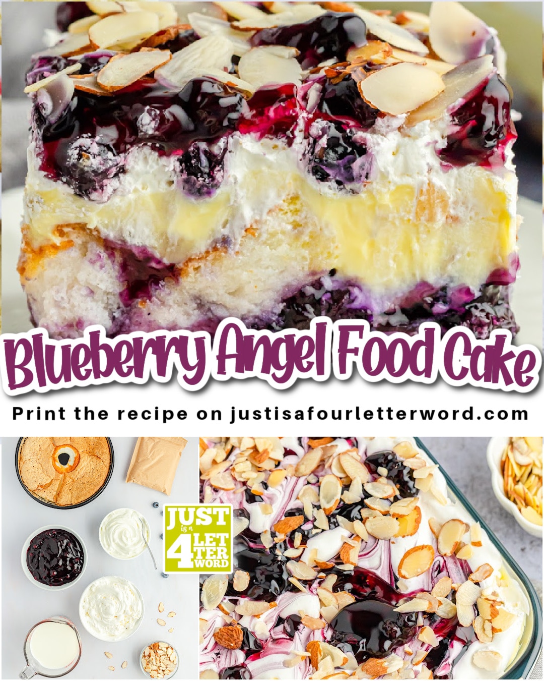 Blueberry Angel Food Cake - No Bake Recipe - Just is a Four Letter Word